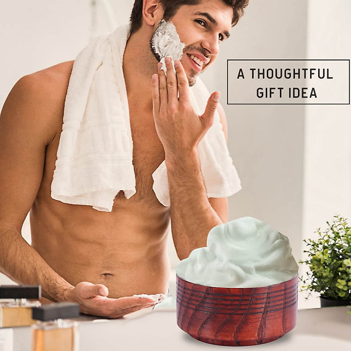 FILFEEL Shaving Bowl, Wooden Shaving Soap Bowl Cup Mug Tool For Man Shaver Cleansing Foam Round