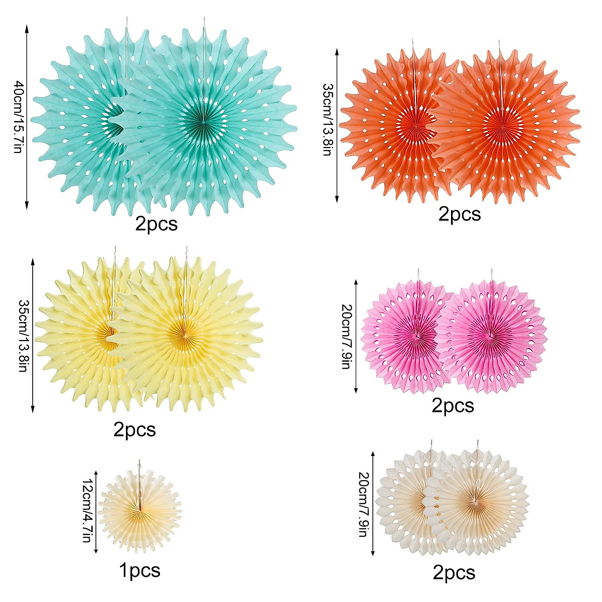 SUNBEAUTY Pack of 11 Peach Pink Yellow Mint Green Hanging Honeycomb Round Paper Fans for Birthday Baby Shower Bachelorette Anniversary Wedding Photo Booth Backdrop Party Decoration