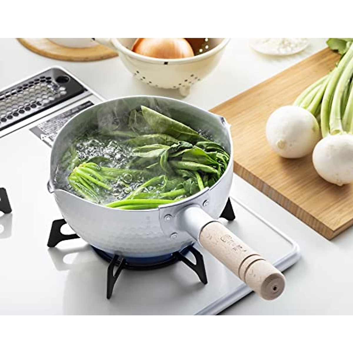 Taniguchi Metal Snow Flat Pot, Deep Type, 8.7 inches (22 cm), Made in Japan