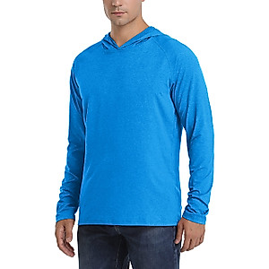 TACVASEN Men's Athletic UV Long Sleeve Durable Shirts with Hoody Running Exercise, Sea Blue, L