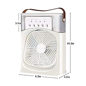 Portable Air Conditioners Fan, 4-IN-1 Personal Mini Cooling Unit with 3-Speeds, 5 Misting Holes, 7-Color Light, USB Handle, Auto Timer, Ideal for Room, Office, Travel (White)