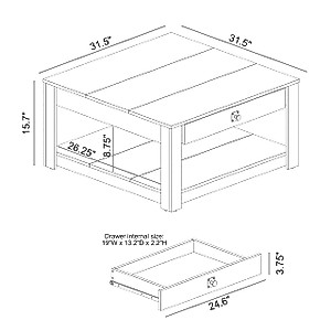 Galano Philia Coffee Table, Modern Top Rectangular Coffee Table with Storage Drawer, 2 Tier Center Table for Living Room, Office, Balcony, 31.5" D x 31.5" W x 16.34" H, Dusty Grey Oak