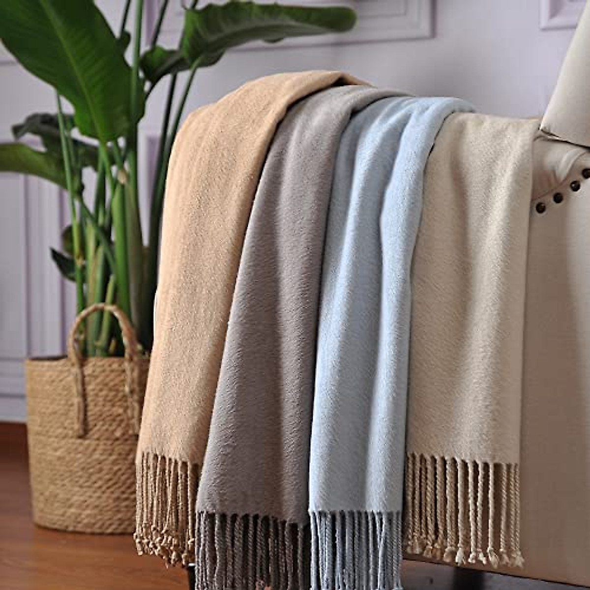 CUDDLE DREAMS Exclusive Mulberry Silk Throw Blanket with Fringe, Naturally Soft, Breathable (Ice Blue)