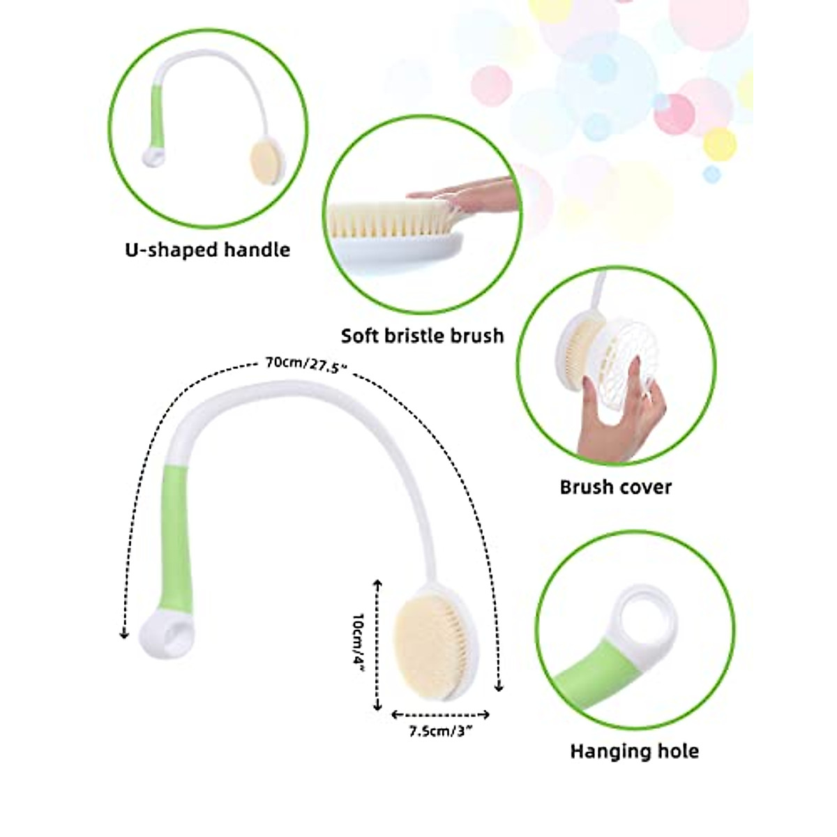 Fanwer 27.5" Back Scrubber for Shower,Back Brush with Long Hnadle for Shower,Shower body Scrubber-Shower Bath Brush for Limited Mobility Men Women