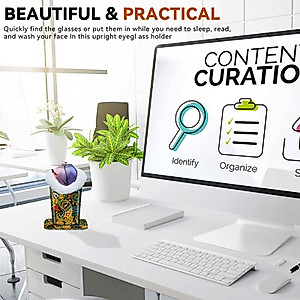 molshine Plush Lined Eyeglasses Stand Holder,Leather Glasses Upright Case with Magnetic Base for Office Desk,Bedside,Parlor-(Paisley)