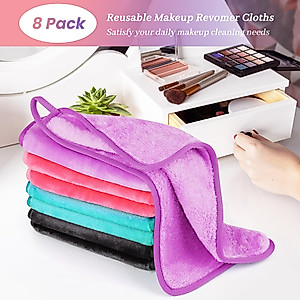 HealAge 8 Pack Makeup Remover Cloth,13x7 Inch Reusable Makeup Remover Towels, Ultra Soft Microfiber Face Cloth Reusable Facial Washcloths, 4 Colors