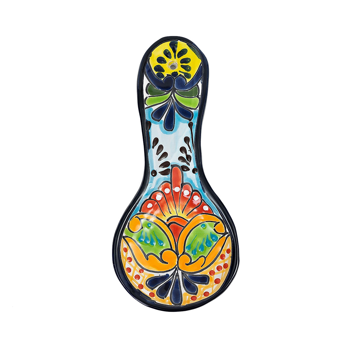 Enchanted Talavera Hand Painted Ceramic Spoon Rest Kitchen Counter top Utensil Holder For Spoons Spanish Mexican Decorations (Multi)