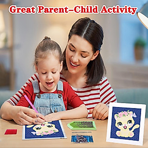 Miairivy Diamond Painting for Kids, 5D Animal Diamond Art Mini Small Kit(with Wooden Frame), DIY Cute Cat Big Gem Painting Set, Paint by Diamonds Crafts for Girls Boys Ages 4-12