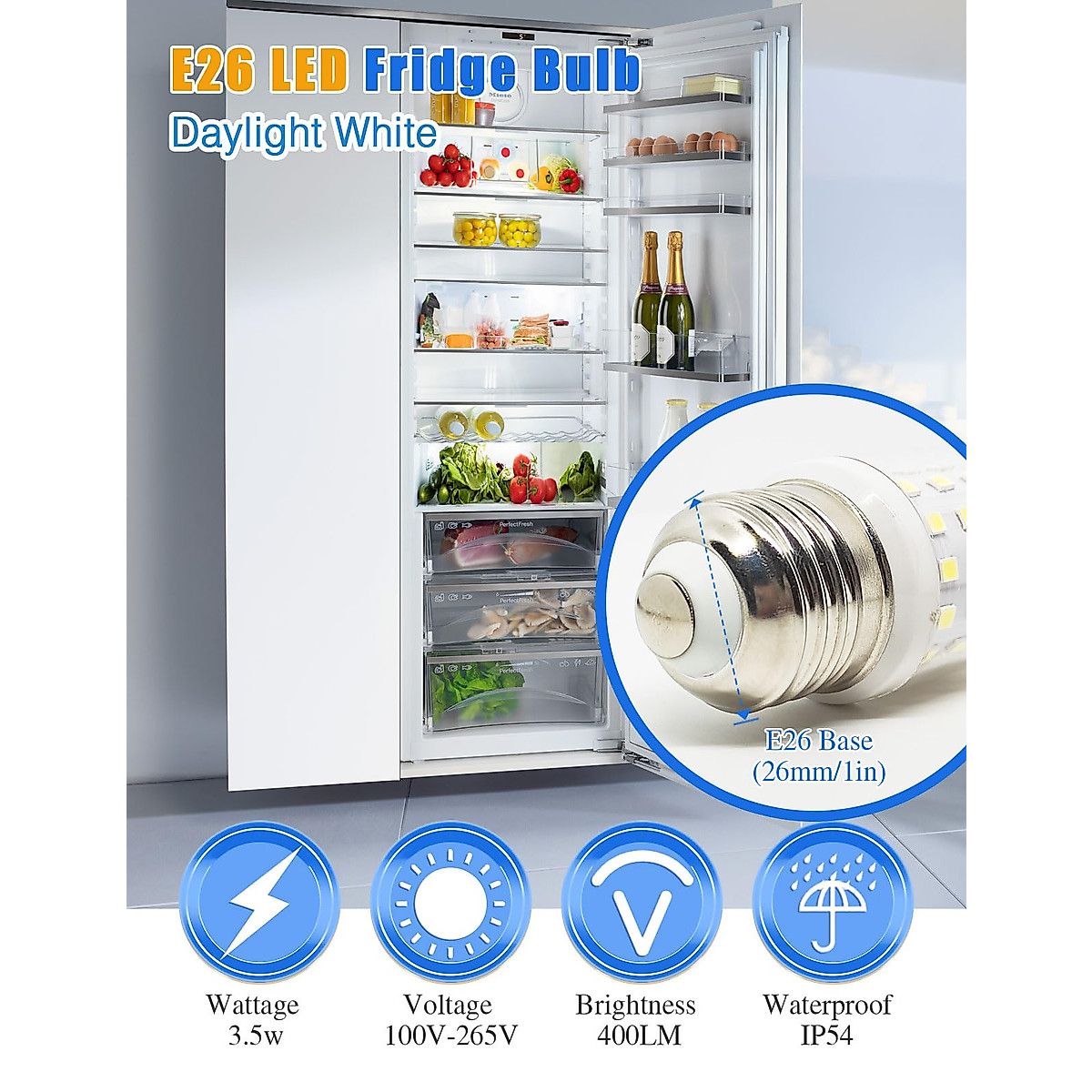 wossluck KEI D34L AC 100-265V 3.5W Light Bulb for Frigidaire Refrigerator, 40W Freezer Lighting Halogen Equivalent, E26 LED Refrigerator Light Bulb White Light,1-Pack