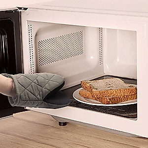 1 Pair Short Oven Mitts, Heat Resistant Silicone Kitchen Mini Oven Mitts for 500 Degrees, Non-Slip Grip Surfaces and Hanging Loop Gloves, Baking Grilling Barbecue Microwave Machine Washable (Gray)