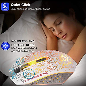 VEGCOO C10 Wireless Gaming Mouse, Rechargeable Gaming Mouse, Silent Optical Mice with 2.4G USB Receiver, 3 Ajustable DPI, 7 Colorful LED Lights for Gamer (White)