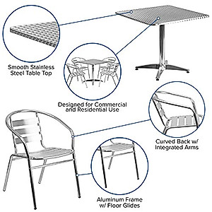 Flash Furniture 31.5'' Square Aluminum Indoor-Outdoor Table Set with 4 Slat Back Chairs