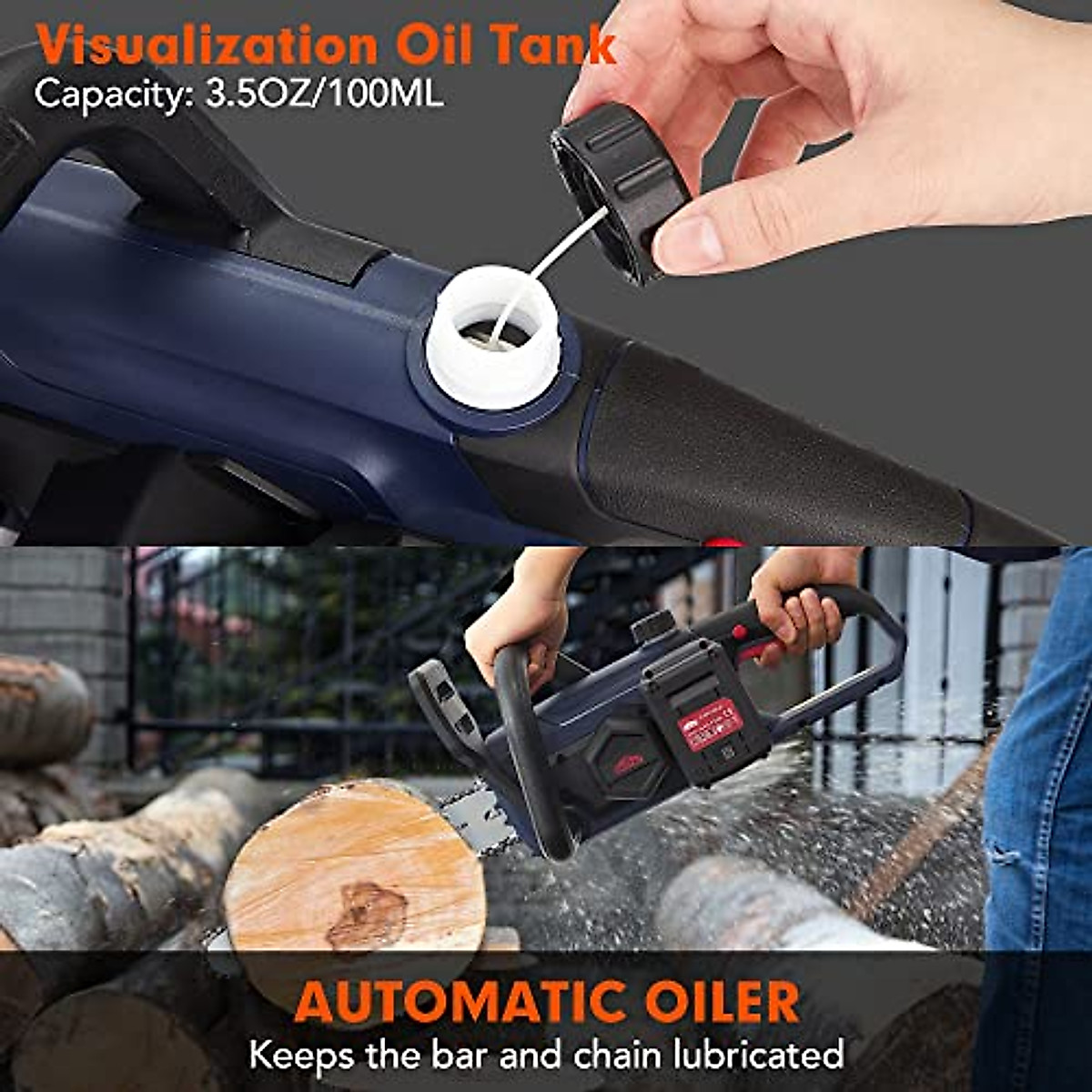 Dextra Cordless Chainsaw, Brushless 10-Inch Battery Chainsaw,Power Chain Saws for Trees Wood Garden Ranch Forest Cutting, Auto-Tension & Auto-Lubrication, 4.0Ah Battery and Charger Included