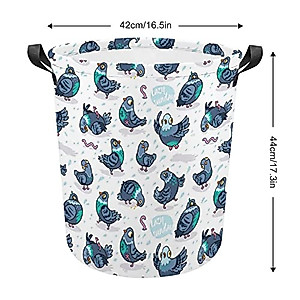 Funny Pigeons Foldable Laundry Basket Waterproof Hamper Storage Bin Bag with Handle 16.5"x 16.5"x 17"