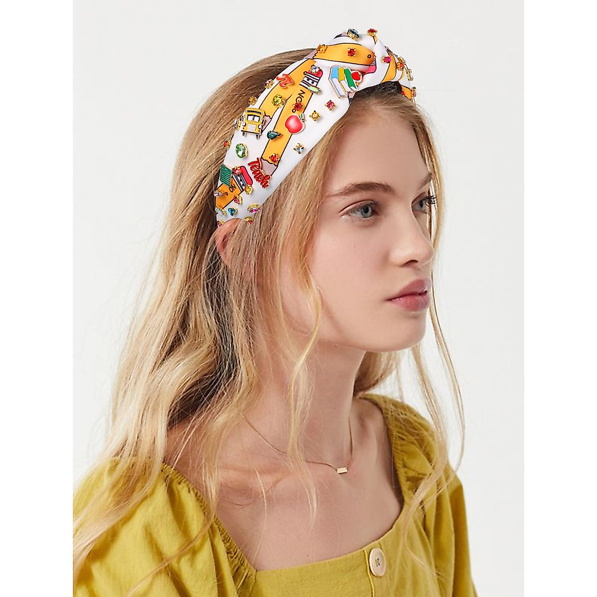 mokkia Teacher Headband Accessories for Women Book Pencil FRI-YAY Headband Rhinestone Crystal Embellished Knotted Headbands Back To School Teacher Appreciation Gifts Teacher Outfits (Pattern B)