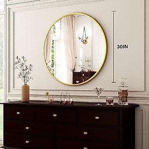 HARRITPURE Round Mirror 30 Gold Wall Mounted Circle Mirrors Vanity Mirror with Brushed Aluminum Alloy Frame Modern Decoration for Bathroom, Living Room, Vanity, Bedroom, Entryway