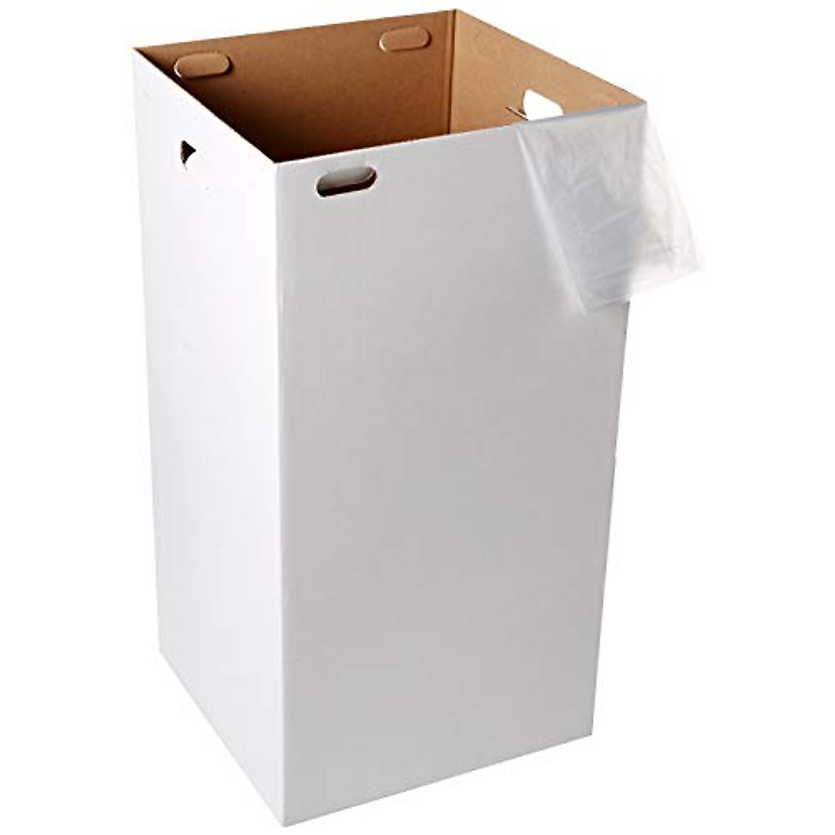 One Earth Disposable and Reusable Corrugated Cardboard Trash Cans- Bundle of 10 Self Locking Trash Boxes (White) + 20 Trash Bags: 40 Gallons