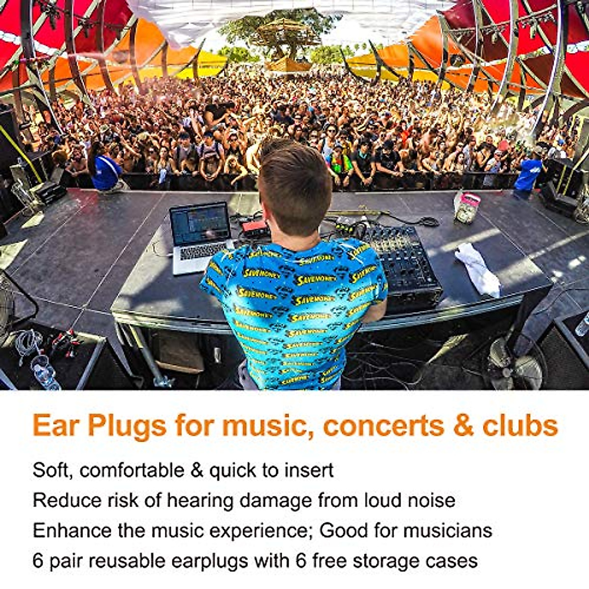 Lakayee Reusable Silicone Ear Plugs, 6 Pairs Waterproof Noise Reduction Earplugs Sound Canceling Ear Plugs for Sleeping Snoring Swimming Shooting Hunting Traveling Concerts Musicians with Carry Cases