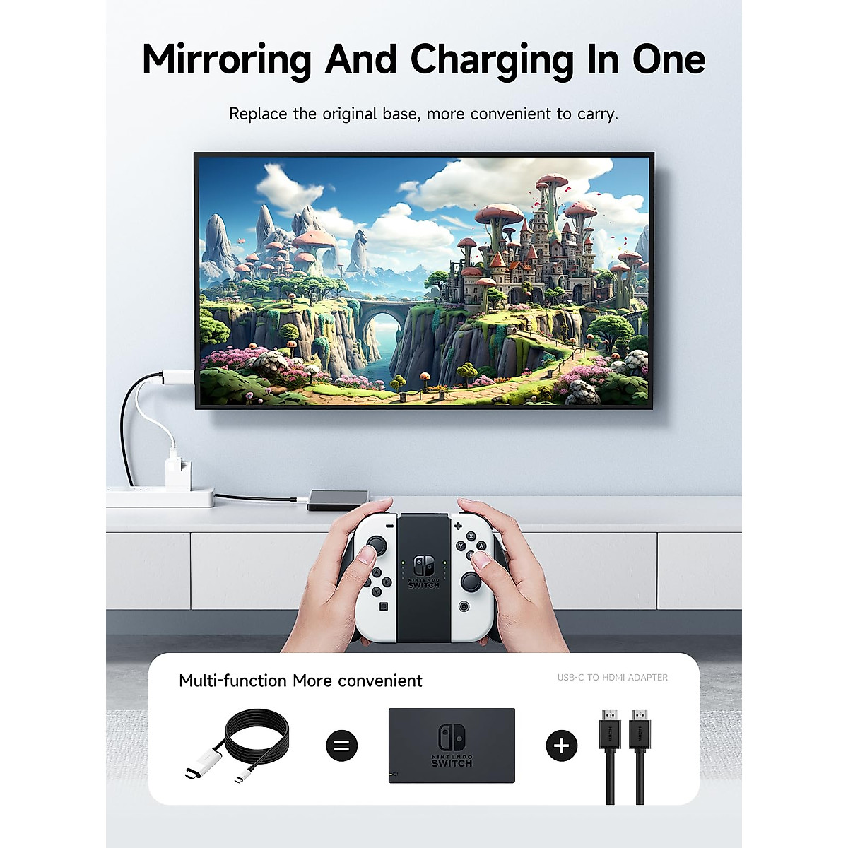 Hagibis Switch Dock for Nintendo Switch OLED, USB C to HDMI Cable Adapter with 4K@60Hz HDMI, 100W Power Delivery, Type-C to HDMI Adapter for Laptop, Tablet, SteamDeck, ROG Ally (White 60Hz)