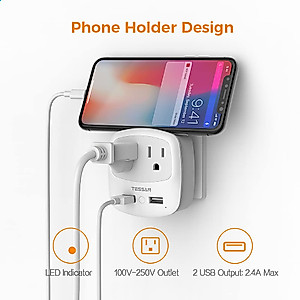 European Travel Plug Adapter Converter, TESSAN International Power Plug Converter with 2 USB, Type C Outlet Adaptor Charger for US to Most of Europe EU Iceland Spain Italy France Germany