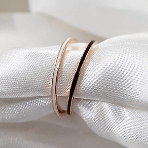 IFUAQZ Women's Stainless Steel 1MM Thin Midi Stacking Ring Enamel Plain Rose Gold Wedding Band Comfort Fit Black Size 6