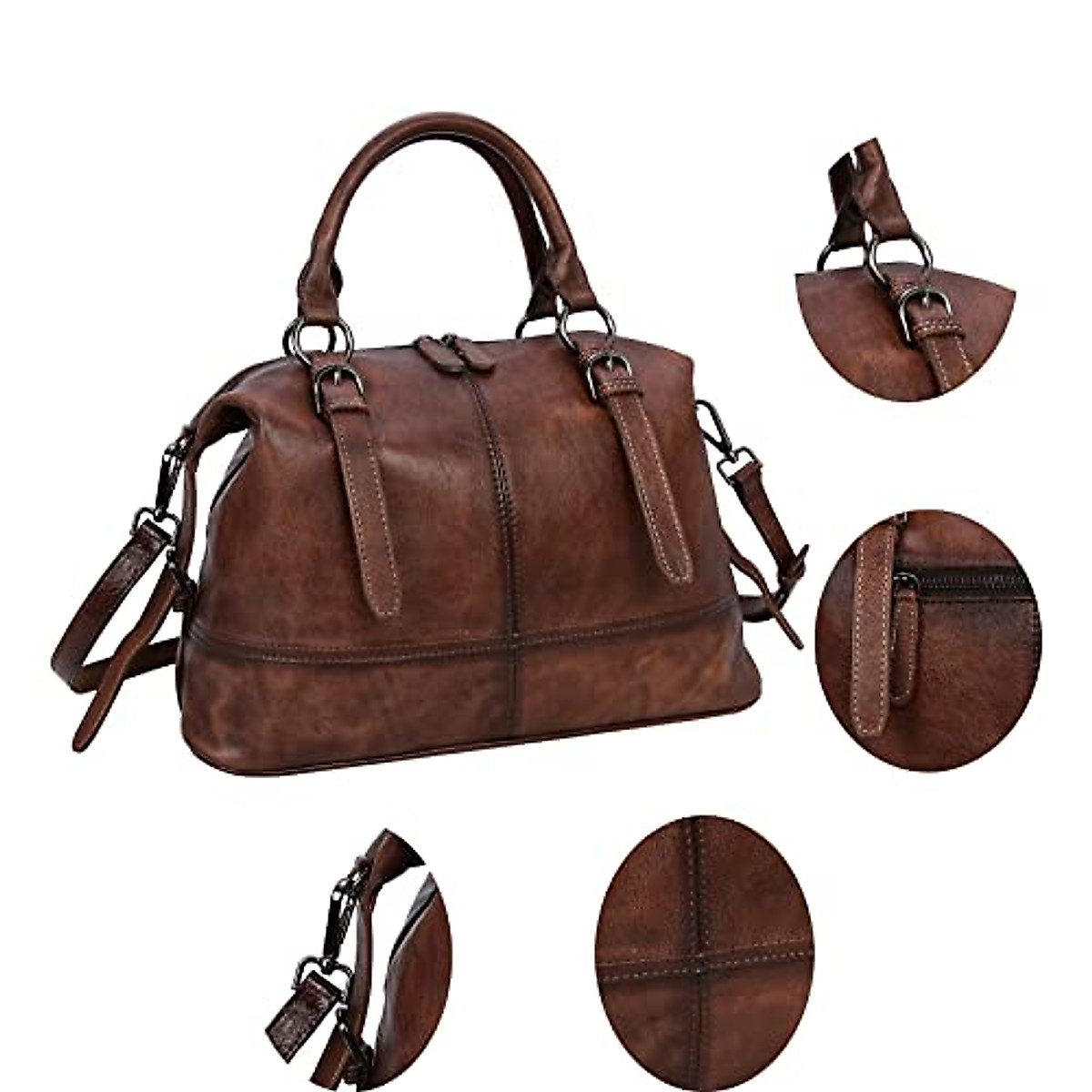 HESHE Women’s Vintage Leather Purses and Handbags Shoulder Bag Tote Top Handle Bags Designer Cross Body Satchel(Coffee-new)