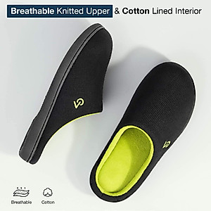 VeraCosy Men's Two-Tone Memory Foam House Slippers w/Indoor Outdoor Durable Rubber Sole (Black, 11-12 US)