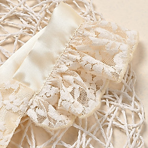 Baby Girls 1st Birthday Outfit Floral Lace Romper Ruffle Short Sleeve Backless Princess Party Tutu Dress Crown Headband Cake Smash Clothes for Photo Shoot 2Pcs Sets Beige One 12-18 Months