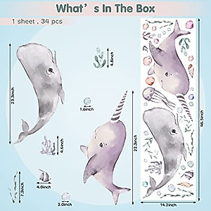 Big Fish Wall Stickers Dreamy Whale Wall Decals for Nursery Wall Decor Fairy Room Wall Stickers Peel and Stick Kids Decals for Girls Bedroom Living Room Wall Decor