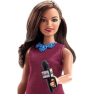 Barbie News Anchor Doll, Brunette Curvy Doll with Microphone, for 3 to 7 Year Olds