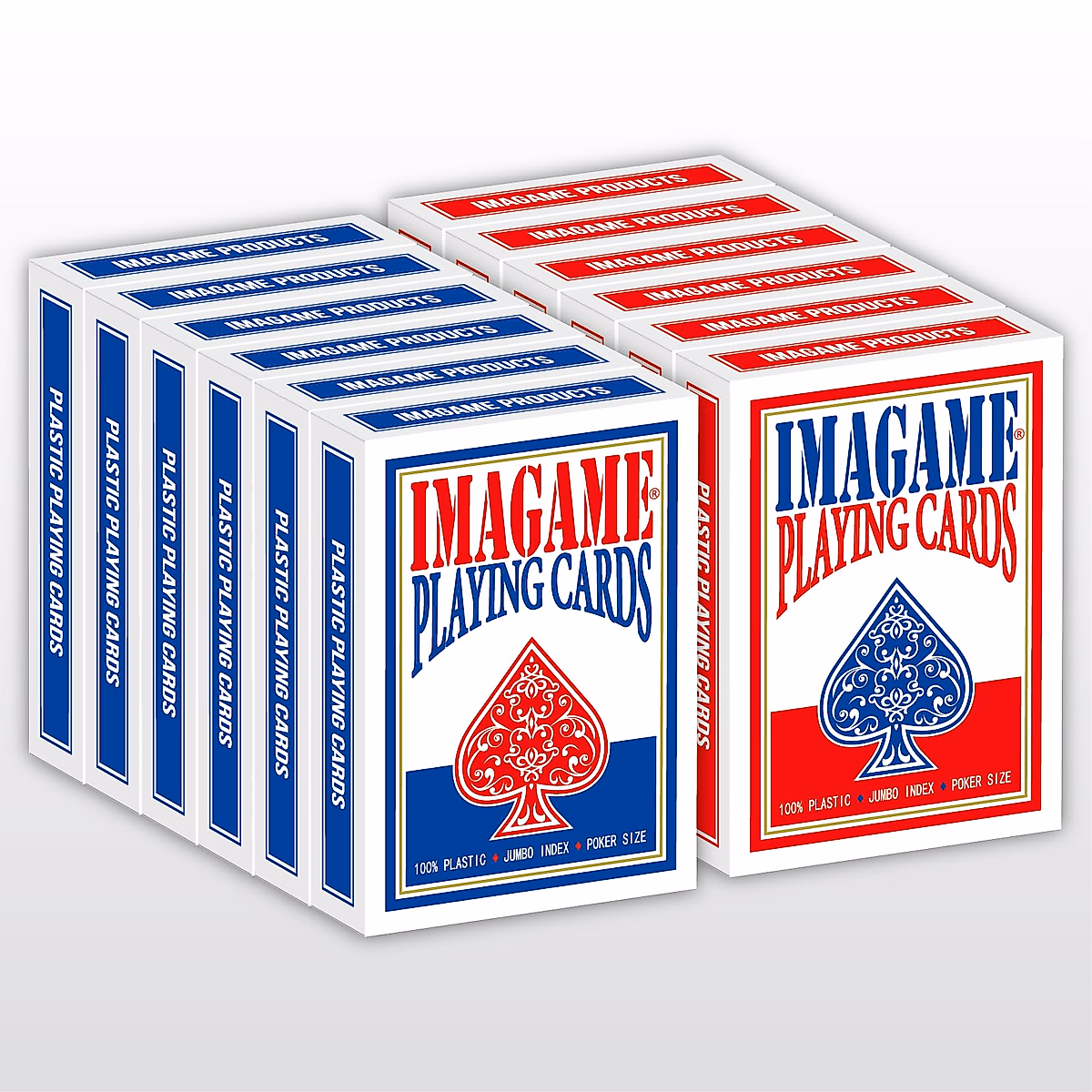 IMAGAME Plastic Playing Cards, Poker Size, Casino Quality, Jumbo Index, Waterproof & Washable, Perfect for Texas Hold’em Poker, 6 Blue Deck & 6 Red Deck