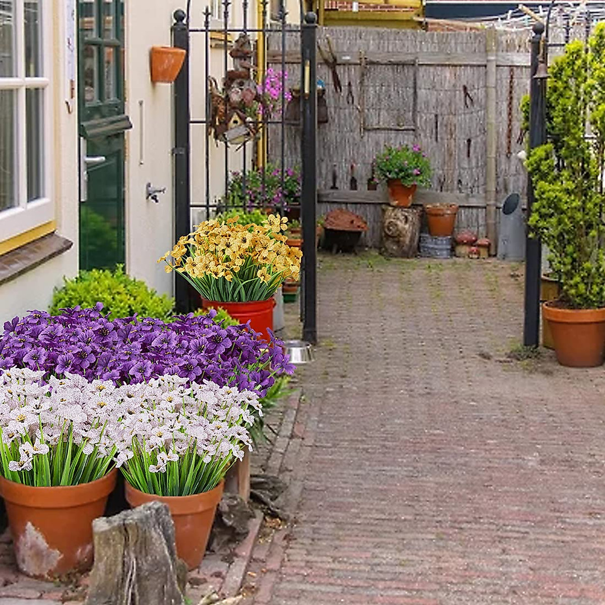 URSTOUD 6 Bundles Artificial Orchid Flowers, Fake Artificial Greenery UV Resistant No Fade Faux Plastic Flowers for Wedding Bridal Bouquet Indoor Outdoor Home Garden Kitchen Office Table Vase(White)