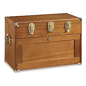 CASTLECREEK 4-Drawer Collector's Chest, Wooden Desk Storage Box Organizer Lockable Compartments, Oak