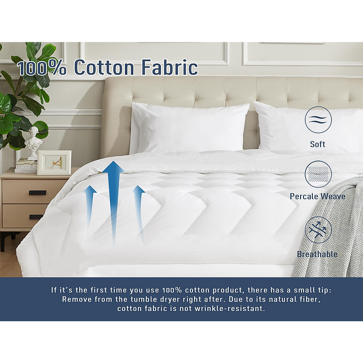 HOMTEC Pillow Cases, Standard Queen Size Cotton Percale Weave Pillowcases, Pre-Shrunk Breathable and Hypoallergenic Pillowcases, Set of 2 (2 Piece Standard/Queen 20 Inch x 30 Inch, White)