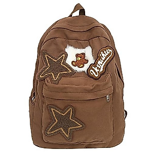 Juoxeepy Canvas Backpack for Women Men Vintage Brown Backpack Grunge Aesthetic College Laptop Backpack Solid Color Everyday Backpack Travel Daypack Rucksack