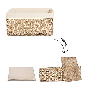 WERORA - Wicker Storage Basket for Shelves with Detachable Lining, Foldable Woven Basket Organizer Bins Set of 2, Seagrass Storage Basket Bins, Rectangle Pantry Baskets for Storage