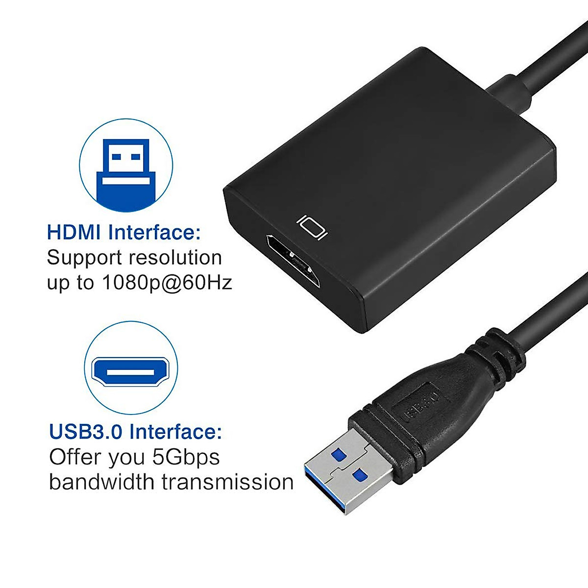 USB to HDMI Adapter Cable Compatible with Windows 10/8/7/XP,USB 3.0/2.0 to HDMI HD 1080P Multi-Display Audio Video Graphics Converter Cord for Computer,Laptop,PC,Desktop,HDTV,Monitor,Projector