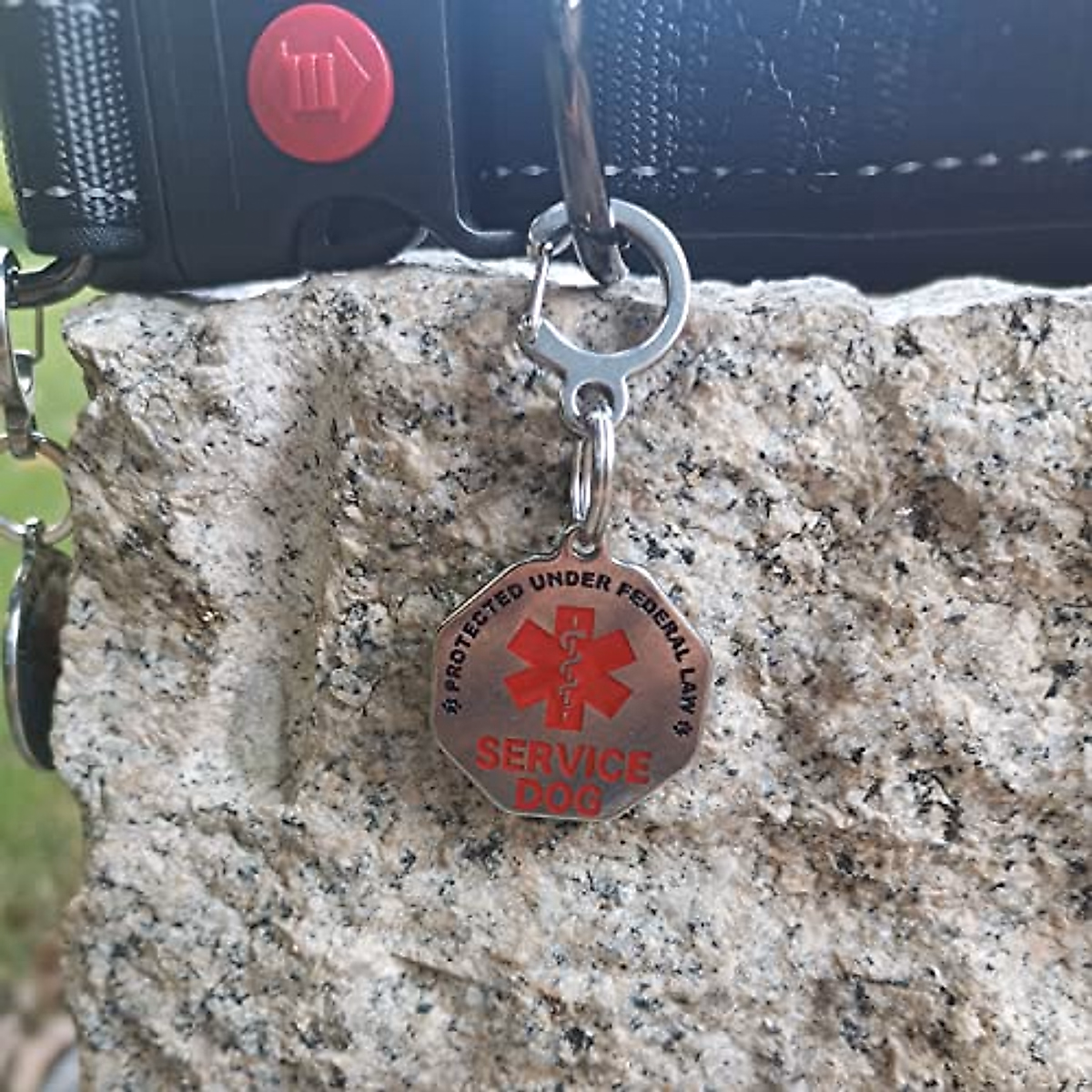 CIREGE Double Sided Service Dog Tag with Red Medical Alert Dog Identification, Service Dog Medallion, Stainless Steel, Stone Polishing Process, Durable, Psychiatric Service Dog Patch with Clip
