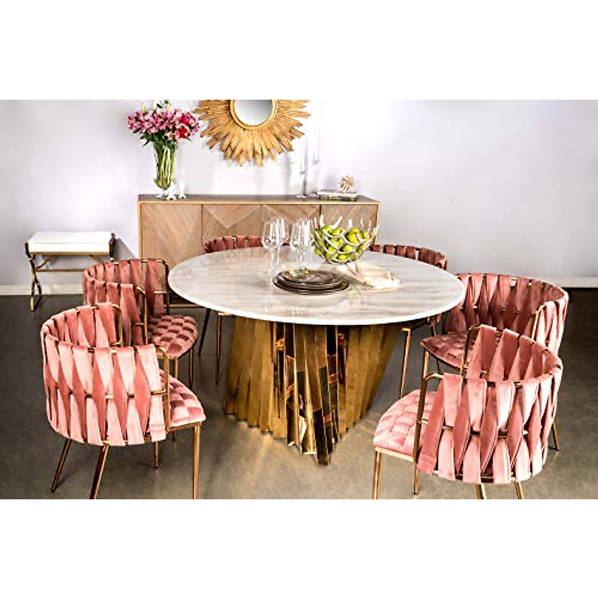 Statements by J Waterfall Marble Top Dining Table, Gold, White