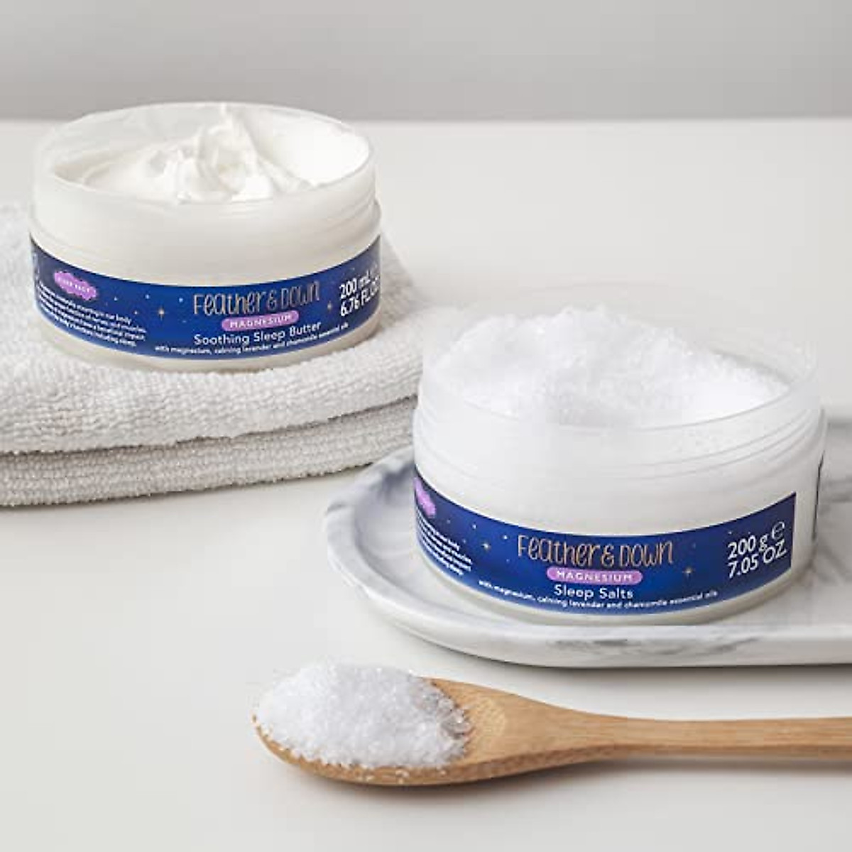 Feather & Down 300ml Magnesium Soothing Sleep Butter, Enriched with Magnesium, Calming Lavender & Chamomile Essential Oils to aid Sleep, Vegan & Cruelty Free
