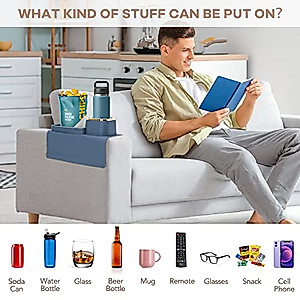 Couch Cup Holder, PhilaeEC Silicone Anti-Spill and Anti-Slip Sofa Drink Holder, Strong Sofa Armrest Tray, Portable Couch Drink Organizer Arm Table, Couch Accessories Suitable for Recliner Table (Blue)