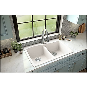 Karran QT-720 Drop-In Quartz Composite 34 in. 1-Hole 50/50 Double Bowl Kitchen Sink Kit in Black