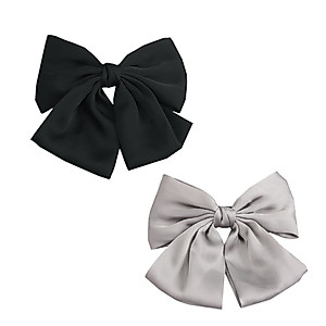 PIDOUDOU Set of 6 Big Satin Solid 8 Inch Bow Hair Clips Women Barrettes