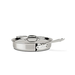All-Clad D3 3-Ply Stainless Steel Sauté Pan with Lid 3 Quart Induction Oven Broil Safe 600F Pots and Pans, Cookware