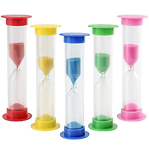 MUKCHAP 30 PCS 3.4 Inch Colorful 1 Minute Sandglass Timer, 5 Colors Plastic Hourglass Timer, Mini Sand Clock Timer, Time Management Game, Countdown Toy, Yellow, Red, Blue, Green, Pink