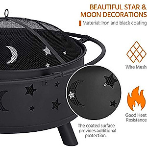 LEAYAN Garden Fire Pit Grill Bowl Grill Barbecue Rack Round Outdoor Fire Pit, Wood Burning Patio & Backyard Firepit with Mesh Spark Screen and Fireplace Poker, for Camping Picnic Outdoor Fire Pits
