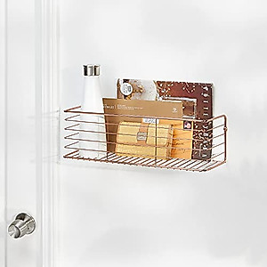 mDesign Wide Metal Wall Mount Decor Storage Organizer Display Shelf - Hang in Bathroom, Kitchen, Entryway, Hallway, Mudroom, Bedroom, Laundry Room - Concerto Collection, 2 Pack - Rose Gold