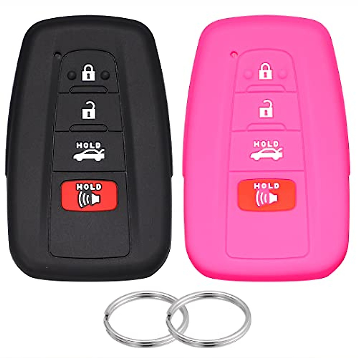 Lcyam Silicone Key Fob Cover Compatible with 2018- 2023 Toyota Camry Rav4 Prius Highlander XSE Hybrid CHR Corolla SE Avalon Venza Mirai 4Runner Tundra Keyless Remote (Black Rose, 4 Button)