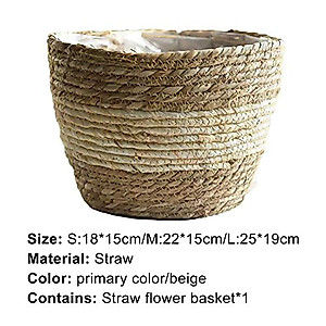 HEART SPEAKER Sturdy Multi-Function Straw Storage Basket Handmade Flower Pot for Home Ornament Beige S