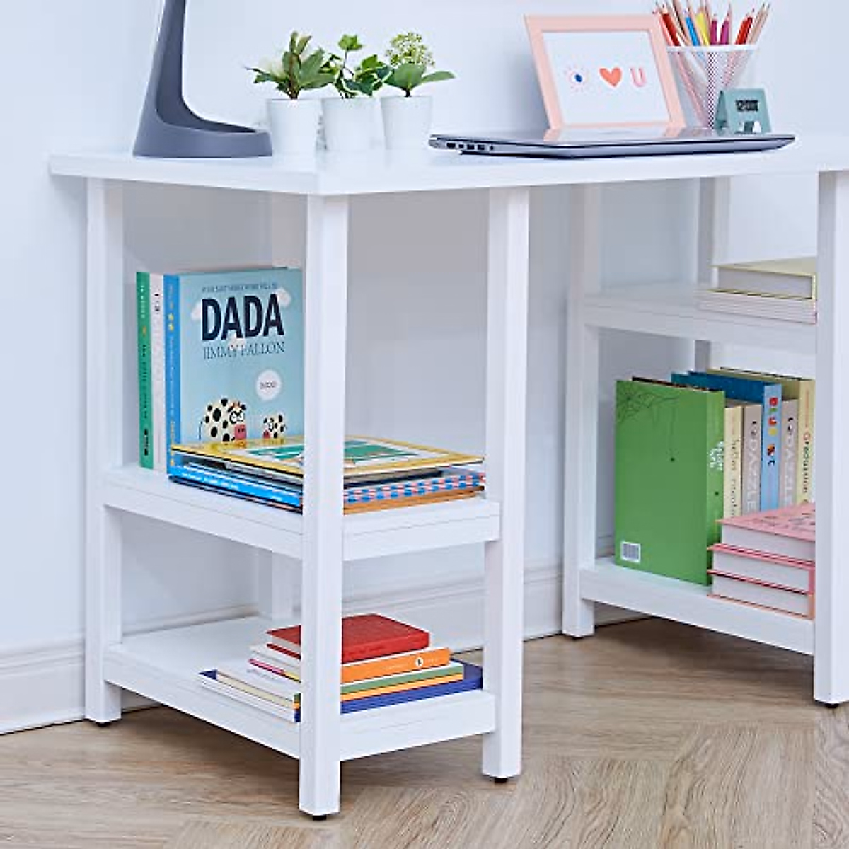 Fantasy Fields Wooden Desk and Chair Set with Storage Shelves with a Modern Design for Students and Crafters, White